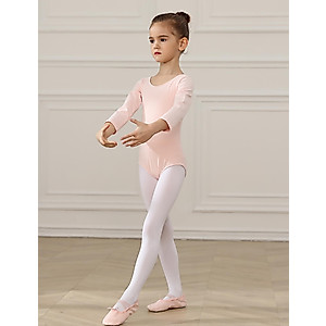 HIPPOSEUS Team Basic Long Sleeve Ballet Leotard for Girls and Toddlers Gymnastics Ballet Dance, AM0019-Light Pink, 11-12 Years
