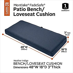 Classic Accessories Montlake FadeSafe Water-Resistant 48 x 18 x 3 Inch Outdoor Bench/Settee Cushion, Patio Furniture Swing Cushion, Heather Indigo Blue, Patio Loveseat Cushion
