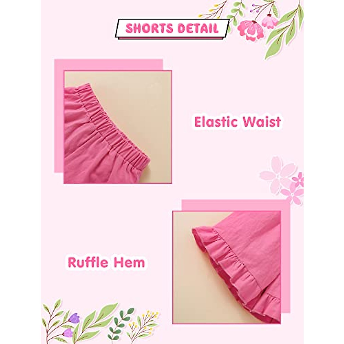 Kiluex Toddler Baby Girl Summer Clothes Ruffle Floral Tops + Solid Shorts with Headband 3PCS Outfits Set for Girls (B-Pink, 12-18 Months)