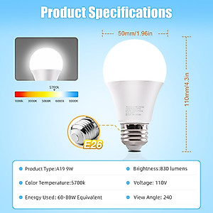 realmoon Full Spectrum Sun Light Bulb - A19 9W, Boosts Energy, Mood & Performance, Near-Perfect Color Rendering, Imitate Sunlight Indoors for a Happy Life, American Pry LED Beads,CRI of 98+