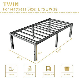 ALDRICH 18 Inch Metal Twin Bed Frame - Black Basic Steel Slats Platform, Easy Assembly Heavy Duty Noise Free Bedframes, No Box Spring Needed