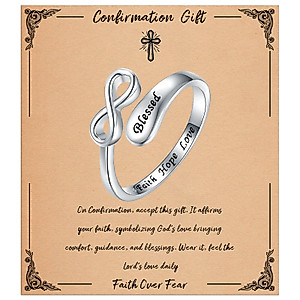 Bolelis 925-Sterling-Silver Just Breathe Rings - Inspirational Adjustable Jewelry Personality Encouragement Gift for Teens Women (Infinity Blessed)