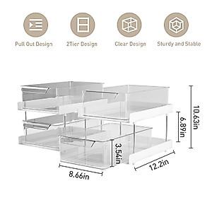 YuzhuSuye Under Sink Organizer 2 Tier Bathroom Storage and Organizer Multi-Purpose Clear Pull Out Cabinet Organizer Drawer Storage Shelves with Handles for Bathroom Kitchen Pantry Closet and Office