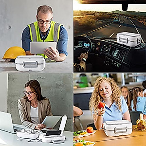 EinNana Electric Lunch Box Food Warmer for Office、Car Truck Hot Meals Boxes Heater. 60W/12/24/110V. 1.5L 3 in1 Portable Food Heating Lunch Boxes with Spoon & Fork and Thermal Bag(White)