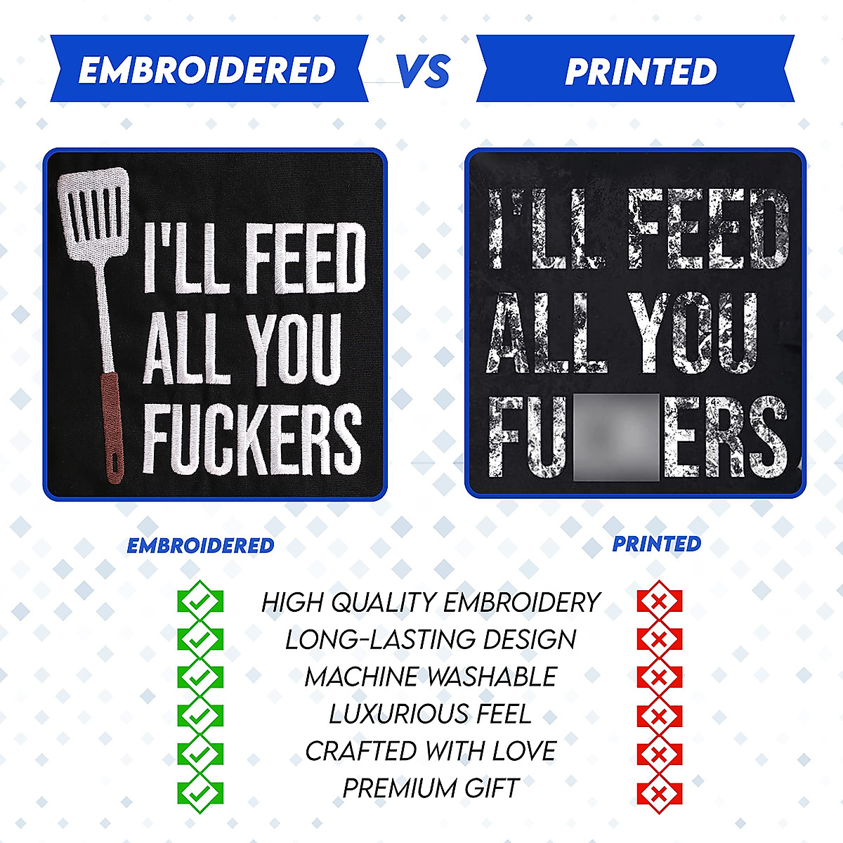 Exzillant - Embroidered Funny Aprons for Men - 3 pockets - Birthday, Christmas and Cooking Gifts for Dad, Brother, Husband - Polycotton -Black