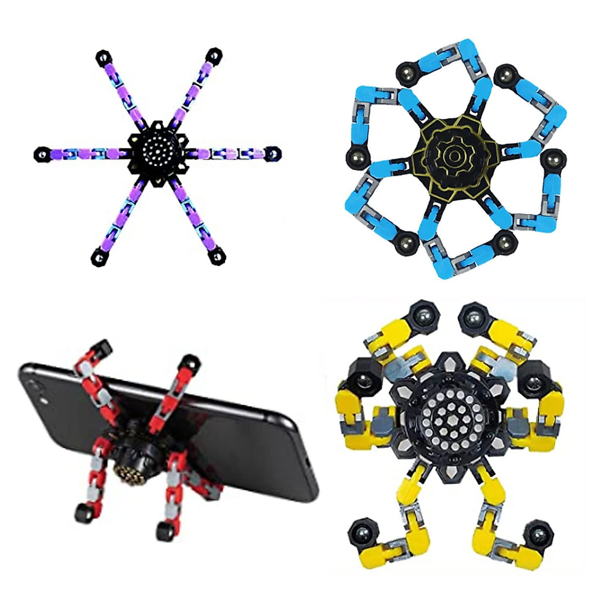 4PCS Fidget Spinners Kids Gyro Deformation Robot Transformable Fingertip Spinners Stress Reduction Toys Adults DIY Deformed Mechanical Spiral Fingers