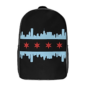 Chicago City Flag Travel Backpack Casual 17 Inch Large Daypack Shoulder Bag with Adjustable Shoulder Straps