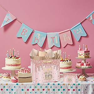 GOLDCROW Sweet 16 Gift Bag with Tissue Paper and Birthday Card Rose Gold 16th Birthday Gift Wrap Bag for Girls 16th Bday Bag with Wrapping Paper Sweet 16 Party Supplies Decorations