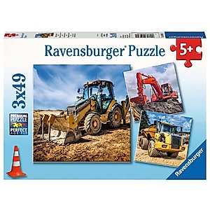 Ravensburger Diggers at Work Puzzle Set - Engaging 3 x 49 Piece Puzzles for Kids | Unique Piece Design Construction | Skill-Building Toy | Perfect for Kids Ages 5 and Up