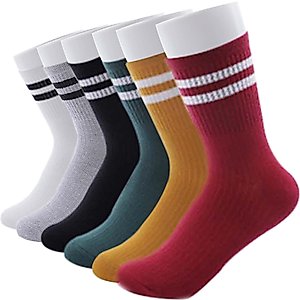 WAIKAS 【5-Pack】 Mid Calf Socks for Women, Common Size Adult Socks, Black/White/Yellow/Rose Red/Green each color 1 Pair