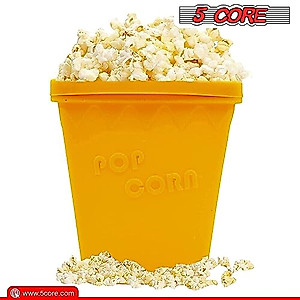 5 Core The Original Microwave Popcorn Popper, Silicone Popcorn Maker W/Lid, Reusable Jumbo Microwavable Bowl Pair - Hot Air Popper - No Oil Required - BPA-Free & Dishwasher Safe (Yellow) 2 Pack