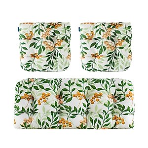 BLISSWALK Outdoor Chair Cushions,3 Piece Loveseat Outdoor Cushions Set,Tufted/Wicker Patio Cushion for Patio Furniture All Weather,44“x19 x5,Floral