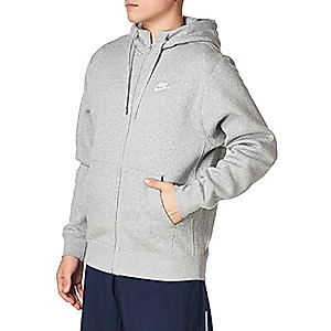 Nike Men's Sportswear Club Fleece Full Zip Hoodie, Fleece Zip-Up Hoodie Men, Dark Grey Heather/Mattelic Silver/White, XL