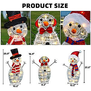 HOURLEEY Christmas Decoration 55 L Lighted Snowman Family Outdoor, 3-Piece Waterproof Plug in 2D Snowman for Yard Patio Lawn Garden Party Decor 20.5X9X29.5Inch-Large (Warm White)