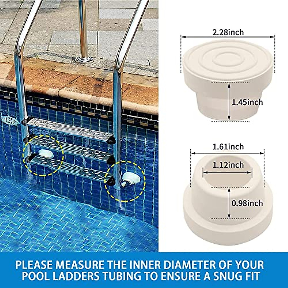 4 Pack Pool Ladder Bumpers for Inground Pool, Steps Inside Plug Caps Fit 1.90in Inner Diameter Ladder Tubing for Protect Swimming Pool Liner, Rubber Ladder Foot Cover, White