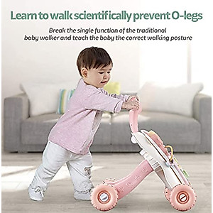 Baby Sit-to-Stand Learning Walker, 2 in 1 Baby Walker for Girls Boys, Educational Baby Push Walkers with Entertainment Activity Table, Baby Music Learning Toy Gift for Infant Boys Girls (Pink)