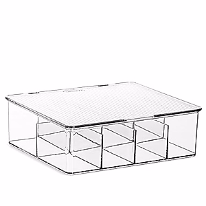 2 Pack Large Stackable Plastic Tea Bag Organizer - Storage Bin Box for Kitchen Cabinets, Countertops, Pantry - Holds Beverage Bags, Cups, Pods, Packets, Condiment Accessories Holder