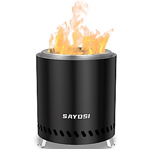 SAYDSI 9.8'' x 8.6'' Smokeless Fire Pit with Stand Portable Outdoor Firepit Ideal for Camping and Backyard,| Wood Burning Fireplaces w/Removable Ash Pan,Travel Bag,Stainless Steel(Black)