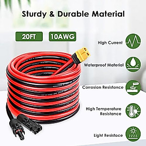 MOOKEERF Solar to XT60 Extension Cable 10AWG 20FT Solar Connector to XT60 Adapter Cable for Solar Panel to Portable Power Station Solar Generator Battery Pack