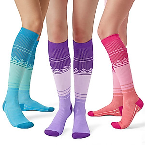 FITRELL 3 Pairs Compression Socks for Women and Men 15-20mmHg-Muscle Circulation Support Socks for Travel, Nurse, Knee High Socks, Pink+Purple+Blue L/XL