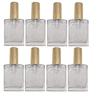 PimyRcyi 8PCS Square Glass Spray bottle,Small Refillable Container with Fine Mist srpayer,Perfume bottle (50ml, Clear+Gold)