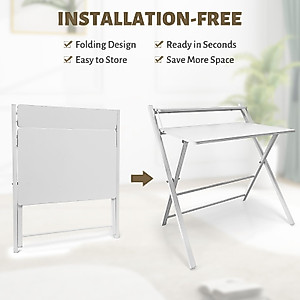 Contemood Foldable Computer Desk for Home Office, Portable Laptop Study Table for Single, 2 Tier Desk No Assembly Required, White