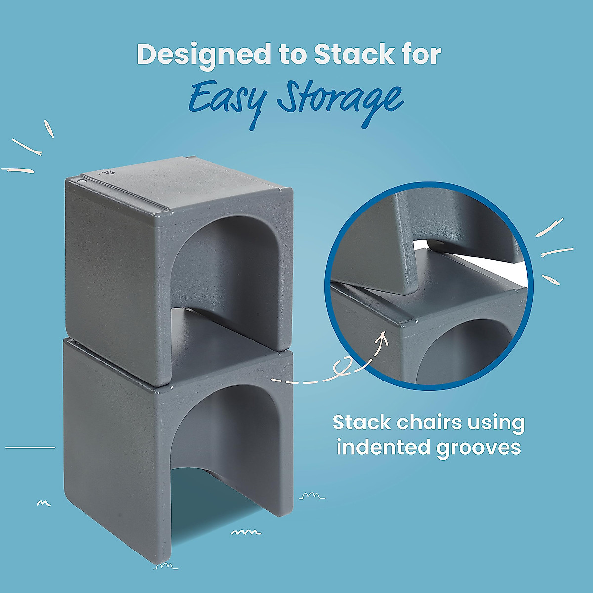ECR4Kids Tri-Me Table and Cube Chair Set, Multipurpose Furniture, Dark Grey, 3-Piece