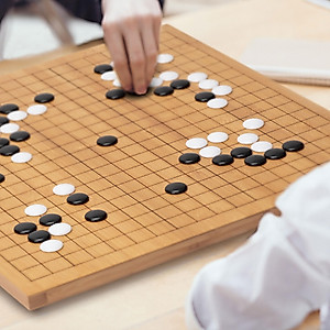 Yellow Mountain Imports Bamboo 0.8-Inch Etched Reversible 19x19 / 13x13 Go Game Set Board with Single Convex Melamine Stones and Bamboo Bowls Set - Classic Strategy Board Game (Baduk/Weiqi)