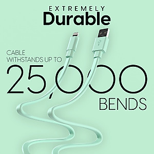 TalkWorks Flat Lightning Charging Cable Compatible w/iPhone 14/Plus/Pro/Pro Max, 13/Mini/Pro/Pro Max, 12/Pro/Pro Max/Mini, 11/Pro/Pro Max, XR, XS, XS Max, X, 8, 7, 6, 5-7' Charger Cord (Mint Green)
