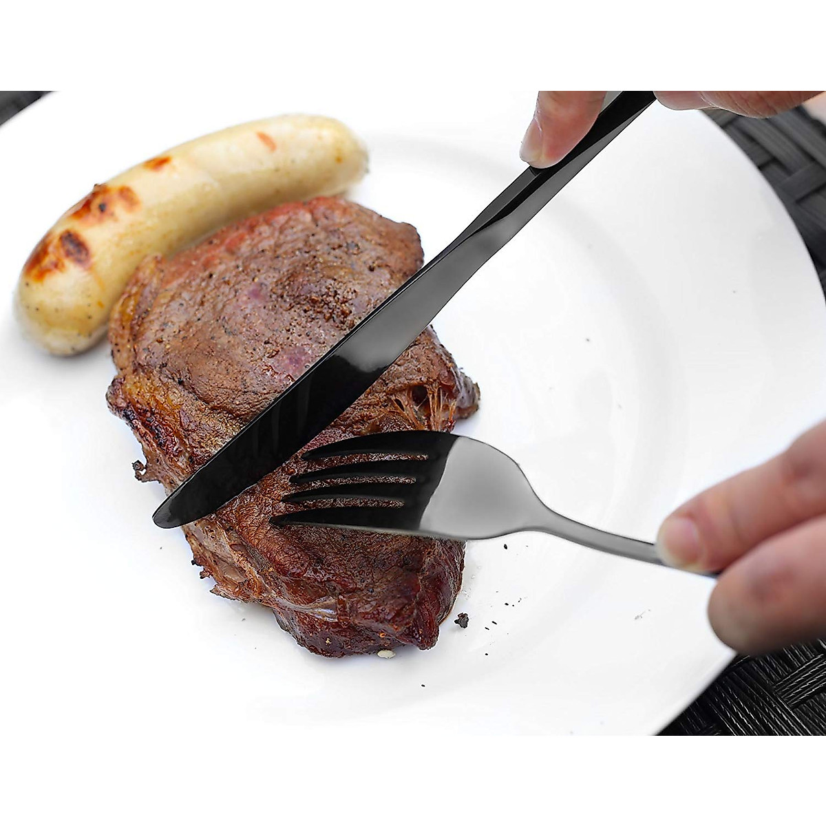 Black Flatware Set 20 Piece, Stainless Steel Silverware Set for 4, Cutlery Utensils Set Include Knives/Forks/Spoons Service for 4, Dishwasher Safe (Shiny Black)