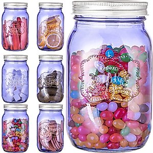 Claplante 6 Pack Mason Jars, 32 oz Regular-Mouth Glass Storage Jar with Metal Airtight Lids, Modern Design Food Storage Container, Kitchen Canisters, Food Storage Canister for Canning (BLUE)