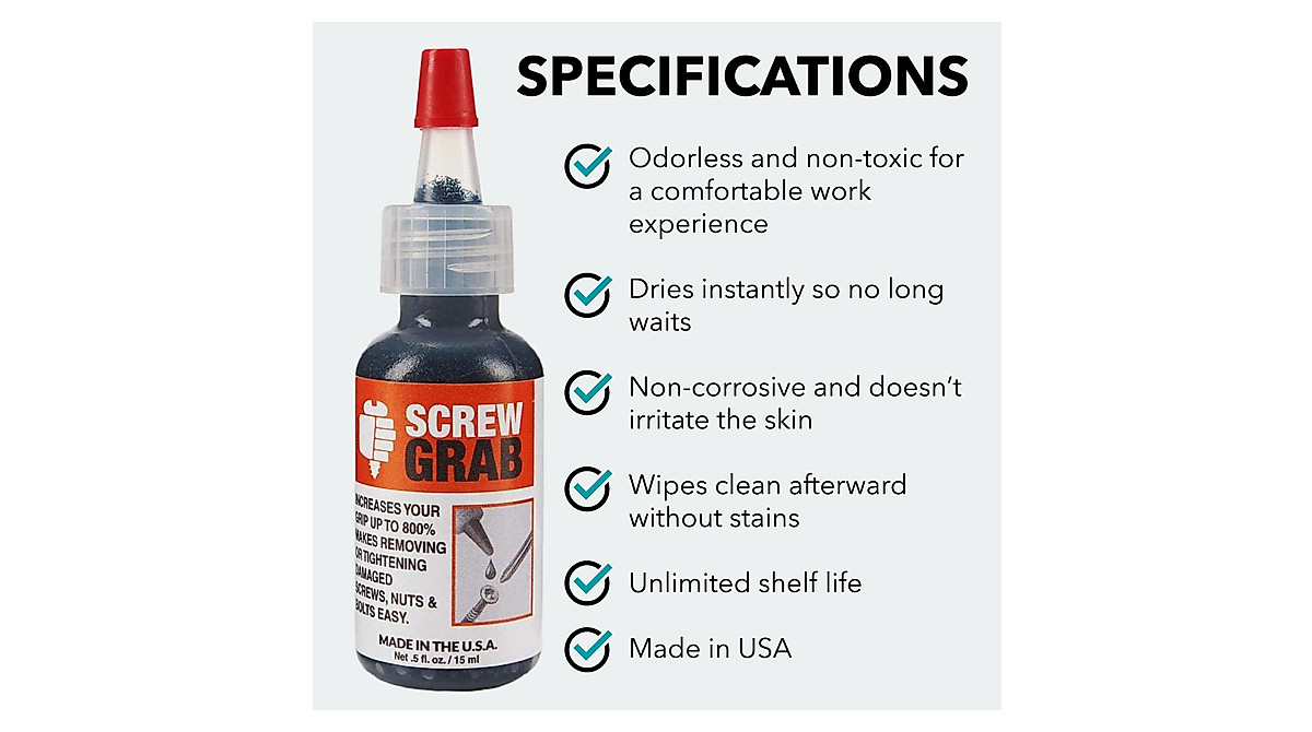 Screw Grab Liquid 0.5 oz for Stripped Screws - Instant Grip & Repair