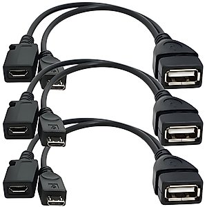 [3 Pack] USB Port Adapter, Micro OTG Cable and Power - Compatible with fireSticks, Streaming Media Devices, Rii and Logitech Keyboards, and Nintendo Switch, SNES, NES Classic