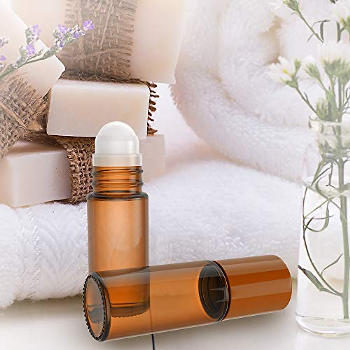 4 Pack Essential Oil Roller Bottles [Plastic Roller Ball] FREE Plastic Pippette and Funnel - Refillable Glass Color Roll On for Fragrance Essential Oil - 30ml 1 oz (ORANGE)