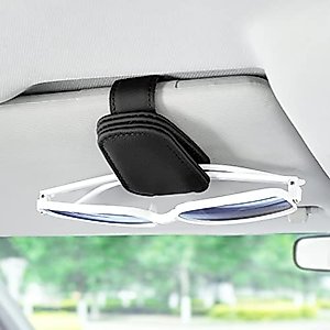 Suranew Car Sunglasses Holder - Magnetic Auto Sunglasses Holder for Car Sun Visor, Leather Hanger Clip for Ticket Card, Car Visor Accessories (Black)