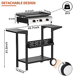 SKOK 3 Burner Gas Griddle- 23.3 Inch Outdoor Propane Griddle- 30000 BTU Propane Fuelled, Portable Flat Top Gas Grill Camping Griddle Station with Side Shelves for Kitchen, Outdoor BBQ, Camping Tailgating or Picnicking (Gas Griddle)