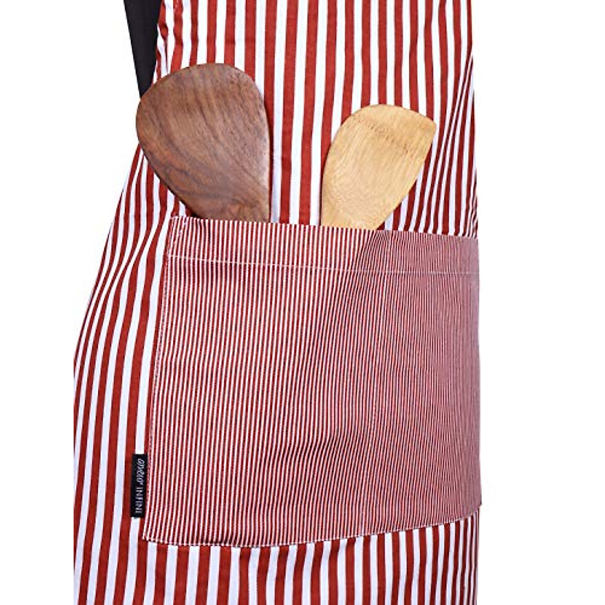 AMOUR INFINI Stripe Apron | 27.5 x 33 Inches| 100% Organic Cotton | Womens Apron for Cooking, Baking, Gardening | Convenient Pockets and Adjustable Strap at Neck & Waist Ties | Rust