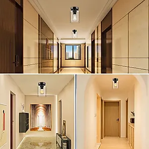 Boostarea Semi Flush Mount Ceiling Light, Industrial Hanging Ceiling Pendant Lamp With Clear Glass Shade, Farmhouse Light Fixture for Porch Hallway Corridor Kitchen Bathroom Bedroom, Bulb Not Included