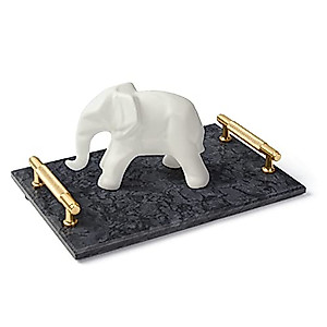 Kisspring Natural Marble Tray with Golden Embossed Handle,Stone Bathroom Tray, Decorative Tray with Metal Handle for Bathroom Kitchen Vanity Dresser Nightstand Desk, (White)