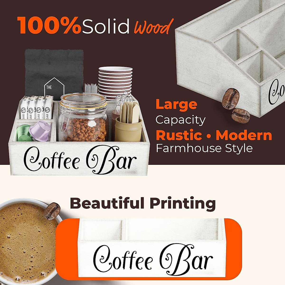 Espress Impress Wooden White Coffee Station Organizer for Countertop | Farmhouse Style Storage Kit for a Perfectly Organized Coffee Bar | Accessories Organizer for Cups, Coffee Pods, Sugar, etc