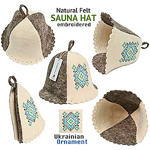 PetriStor Ukrainian Sauna Hat Ornament Blue - Hats Sauna Hat for Men - Ukraine Sauna Hat for Men - Bathhouse Hat - Natural Felt - Sauna Hat Finnish - Wool Sauna Hat for Men