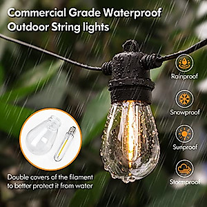 2-Pack 96FT(48×2) Outdoor String Lights for Patio with Waterproof Shatterproof Dimmable 2700K E12 LED Filament Bulbs, Linkable Commercial Grade Black Hanging String Lights for Garden Porch Backyard