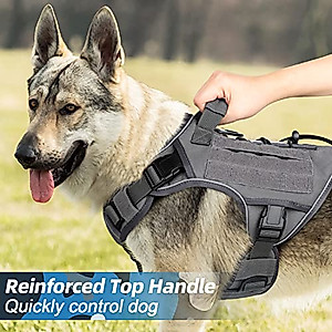 WINGOIN Gray Large Tactical Dog Harness No Pull Adjustable Reflective K9 Military Gray Dog Vest Harnesses with Easy Control Handle for German Shepherd Service Dog (L)