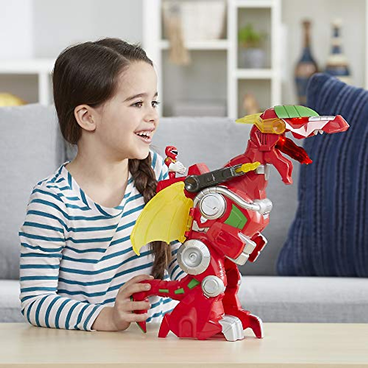 Playskool Heroes Power Rangers Red Ranger & Dragon Thunderzord, 3" Action Figure, 14" Zord, Lights & Sounds, Collectible Toys for Kids Ages 3 & Up