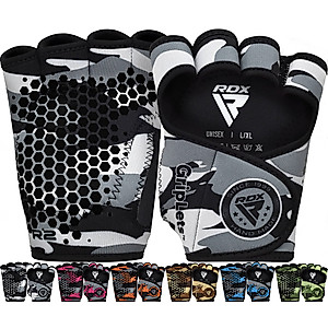 RDX Weight Lifting Gloves Grips, Gym Fitness Workout, Anti Slip Ventilated Open Back Gripper, Strength Training HIIT Exercise Deadlift, Men Women Cycling Rowing Climbing Hanging Pull Ups Gymnastics