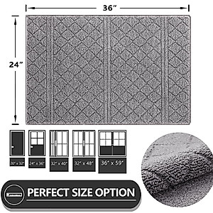 REFETONE Indoor Door Mat, 24x36, Non-Slip Absorbent Resist Dirt Door Rug, Machine Washable Low-Profile Inside Floor Mat Doormats for Entryway, Grey