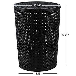 Parlynies 6 Pack Laundry Hamper with Lid, Clothes Laundry Basket with Lid and Handles, Plastic Tall Laundry Bin, Black