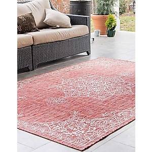 Unique Loom Outdoor Traditional Collection Area Rug - Antique (7' 10" x 10' Rectangle Rust Red/Ivory)