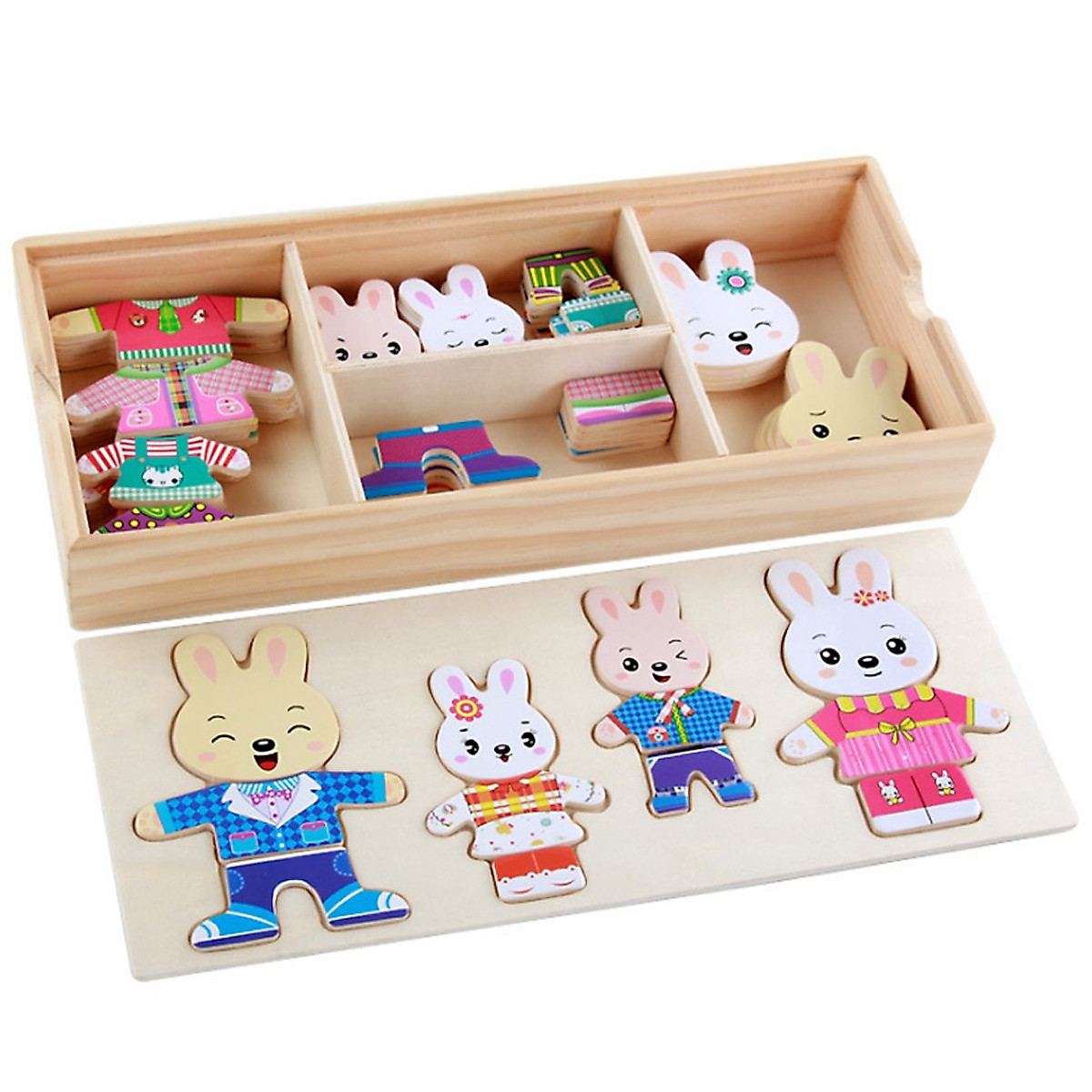 Goclothod Wooden Jigsaw Puzzle 72 Pcs Kids Early Educational Toys Dress-Up Puzzle Set