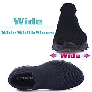 ENOSKY Non Slip Shoes for Women Food Service,Orthopedic Shoes for Women,Walking Shoes Women,Slip On Shoes Women,Work Shoes Arch Support Gym Comfortable Wide Width Sock Sneakers Black